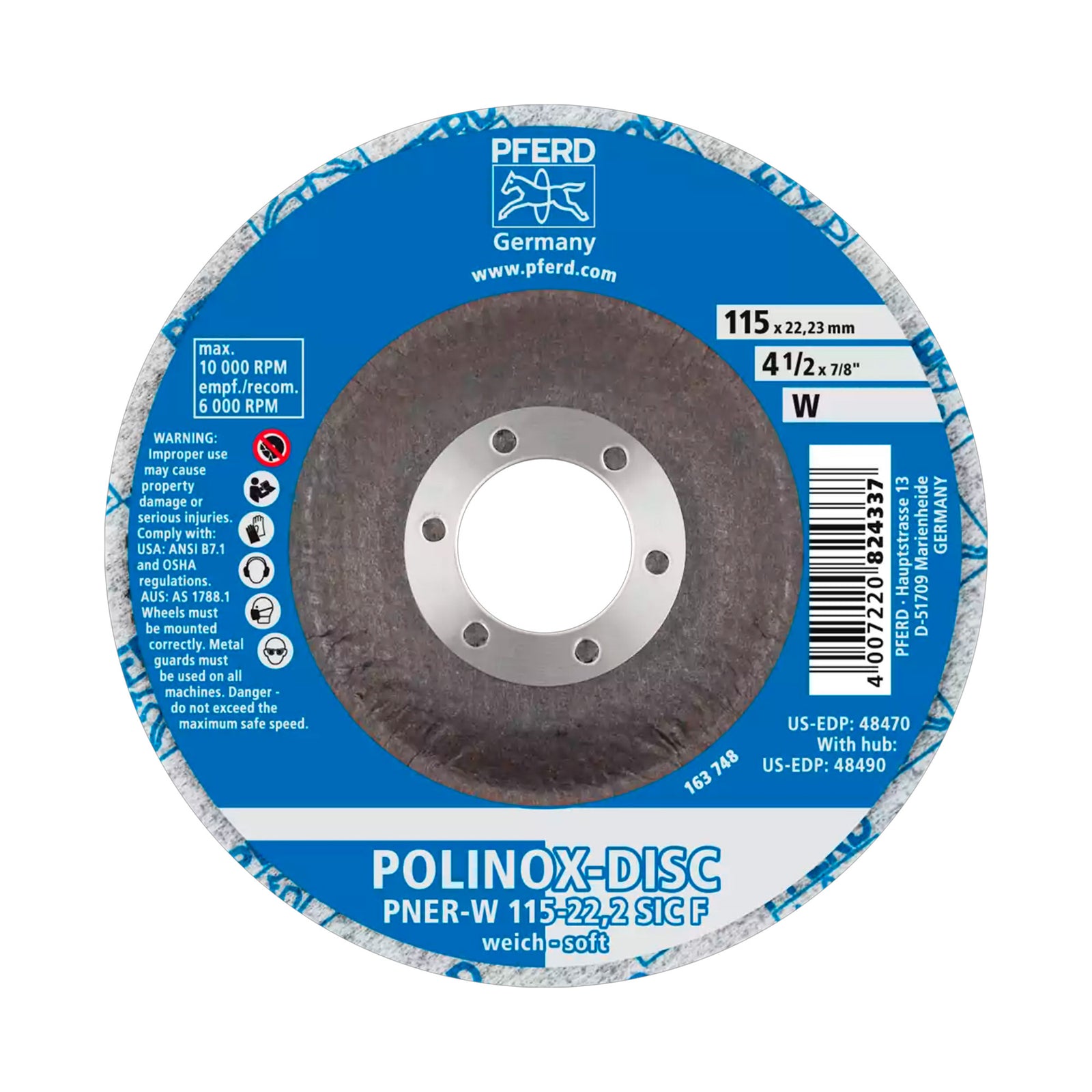 Discos POLINOX PNER-W 115-22,2 PFERD - ART. 44690732 - Rodas de Acabam